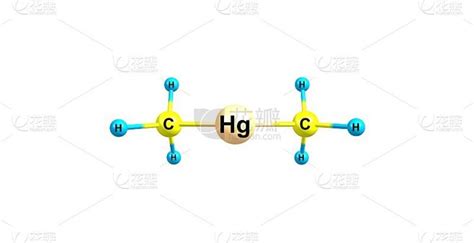 白色背景上的二甲基汞分子结构
