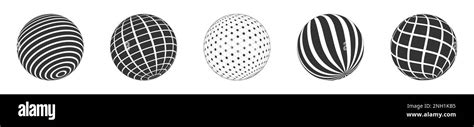 Set Of 3d Sphere Wireframe Icons In Brutalism Style Orbit Models Spherical Shapes Different