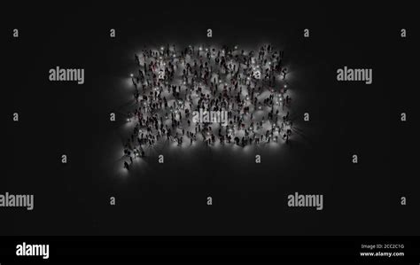 3d Rendering Of Crowd Of Different People With Flashlight In Shape Of Symbol Of Black Bubble