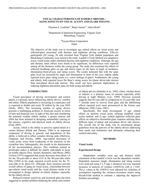 Pdf Visual Characteristics Of Elderly Drivers Aging Effects On Visual Acuity And Glare Feeling
