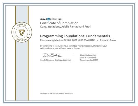 Certificate Of Completion Programming Foundations Fundamentals On