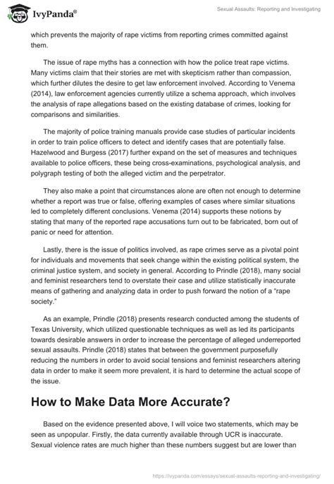 Sexual Assaults Reporting And Investigating 1186 Words Research Paper Example