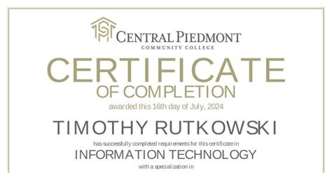 Tim Rutkowski On Linkedin Just Received My Certificate Of Completion From Central Piedmont