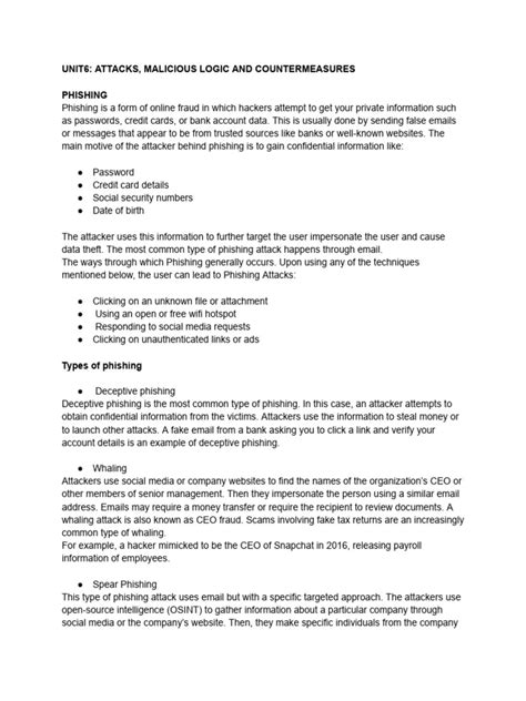 Unit6 Attacks Malicious Logic And Countermeasures Pdf Denial Of Service Attack Computer