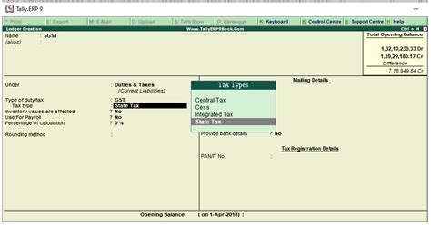 Creating GST Ledgers CGST SGST IGST Central Tax State Tax Union Territory Tax Integrated