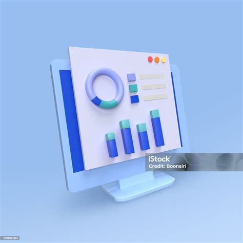 웹 분석을 위한 모니터에서 막대 그래프가 증가하는 도넛형 차트 3d 일러스트레이션 3차원 형태에 대한 스톡 사진 및 기타 이미지 3차원 형태 데이터 분석 보기