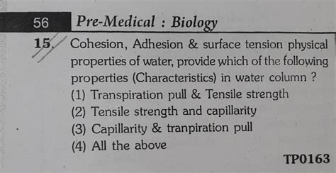 56 Pre Medical Biology 15 Cohesion Adhesion And Surface Tension Physic