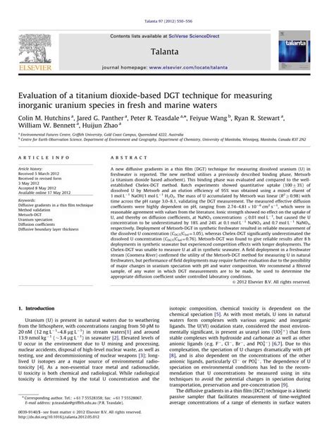 Pdf Evaluation Of A Titanium Dioxide Based Dgt Technique For