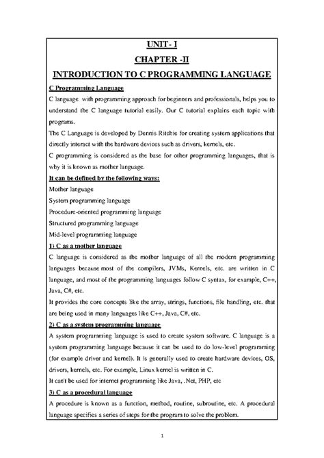 Chapterii Detailed Notes Unit I Chapter Ii Introduction To C