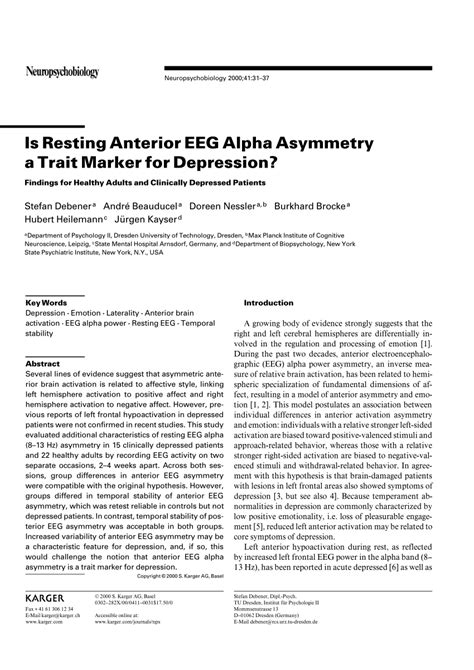 Pdf Is Resting Anterior Eeg Alpha Asymmetry A Trait Marker For Depression