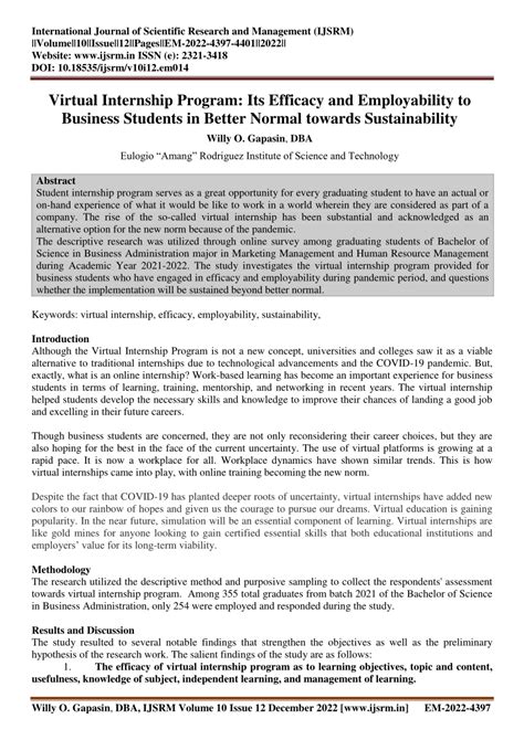 Pdf Virtual Internship Program Its Efficacy And Employability To