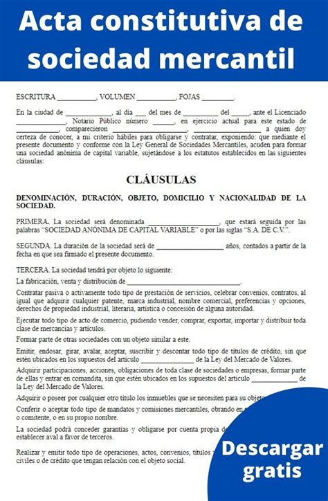 Acta Constitutiva De Una Empresa Modelos De Ejemplo