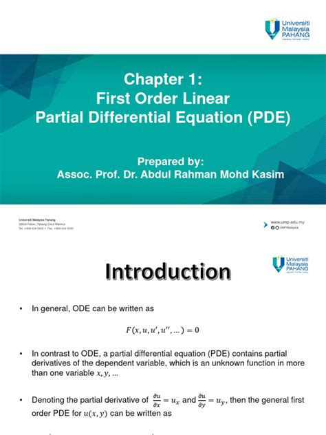 First Order Linear Partial Differential Equation Pde Prepared By Assoc Prof Dr Abdul