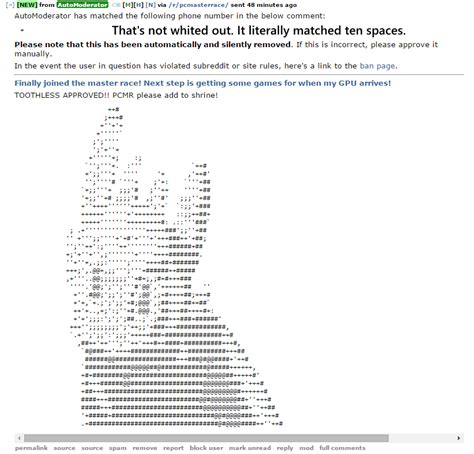 Automoderator Finds Expertly Hidden Ascii Art In Phone Number Xpost