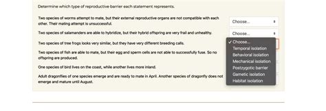 Solved Determine Which Type Of Reproductive Barrier Each Statement