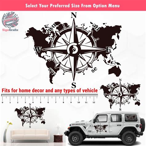 Compass Vinyl Decal World Map Illustration Compass Vinyl Decal For Rv