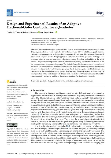 Pdf Design And Experimental Results Of An Adaptive Fractional Order Controller For A Quadrotor