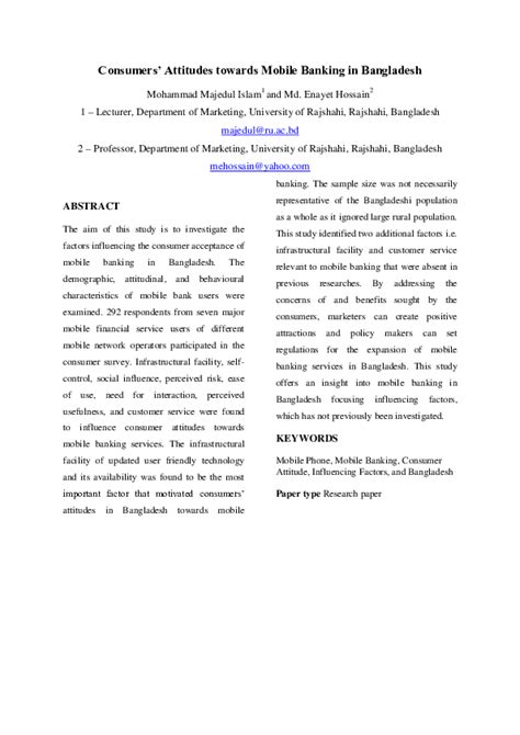 Pdf Consumers Attitudes Towards Mobile Banking In Bangladesh