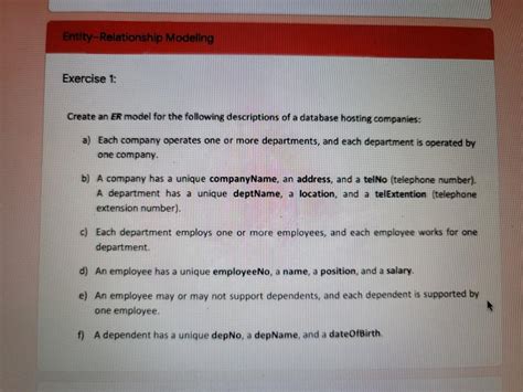Solved Entity Relationship Modeling Exercise Create An ER Chegg