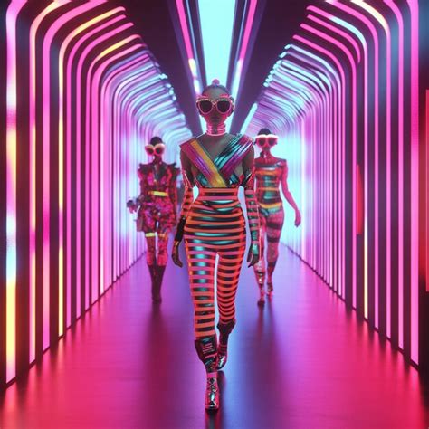 Retro Futuristic Fashion Show Premium Ai Generated Image