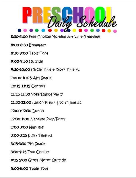 Printable Daily Schedule For Preschool Classroom With Picturesfree Preschool Daily Schedule Template