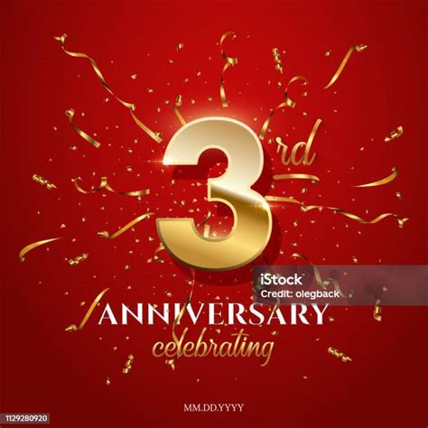 3 황금 수와 황금 뱀와 빨간 배경에 색종이 텍스트 기념일 축 하 벡터 3 주년 축 하 이벤트 광장 템플릿입니다 3에 대한 스톡 벡터 아트 및 기타 이미지 Istock