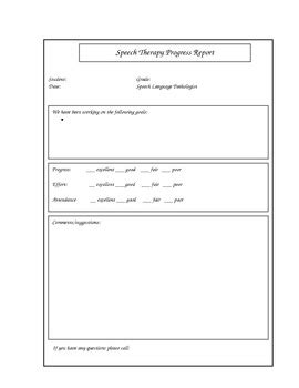 Speech Therapy Progress Report 2 By SLP Alley TPT