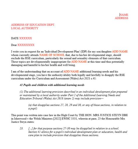 Letter To Request Removal Of RSE From IDP