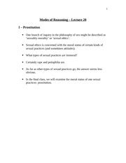 Lecture Prostitution Modes Of Reasoning Lecture I