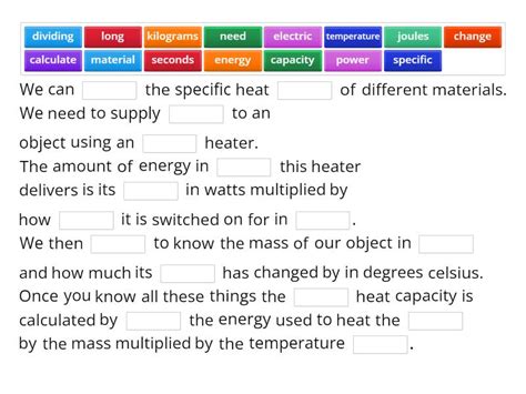 Specifc Heat Capacity Required Practical Complete The Sentence