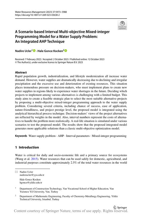 A Scenario Based Interval Multi Objective Mixed Integer Programming Model For A Water Supply