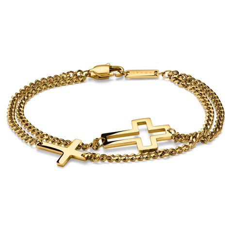 Unity Gold Tone Double Chain Cross Bracelet In Stock Arkai