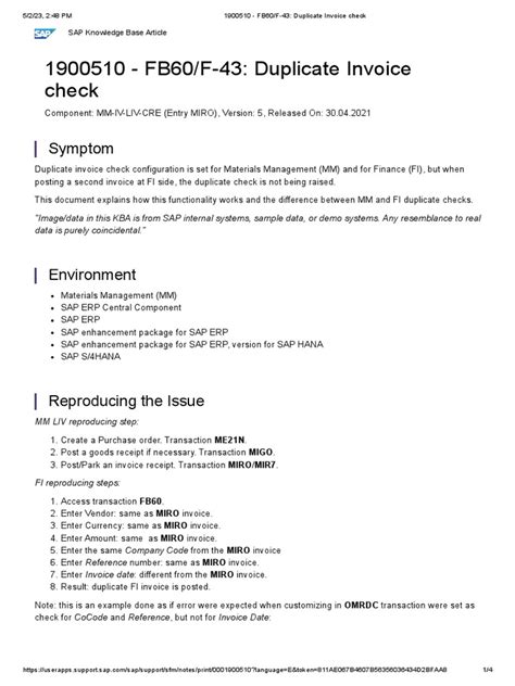 Fb60 F 43 Duplicate Invoice Check Pdf Receipt Invoice