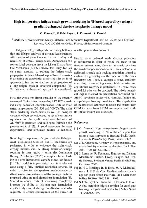 Pdf High Temperature Fatigue Crack Growth Modeling In Ni Based Superalloys Using A Gradient