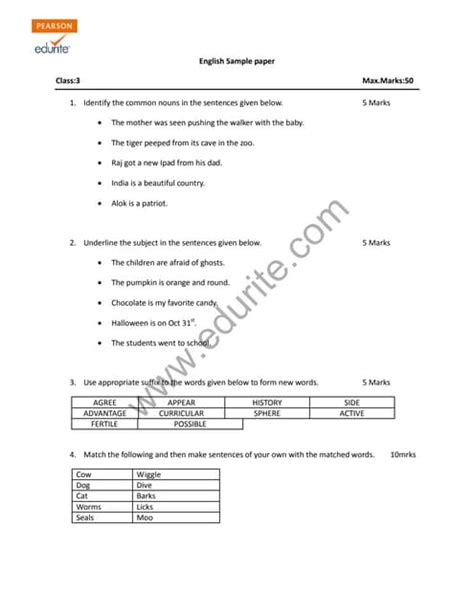 Class 3 Cbse English Sample Paper Model 3 Pdf