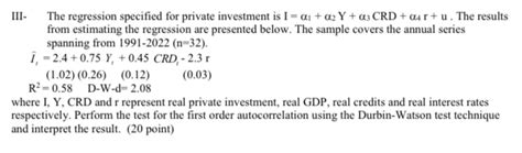 Solved Iii The Regression Specified For Private Investment