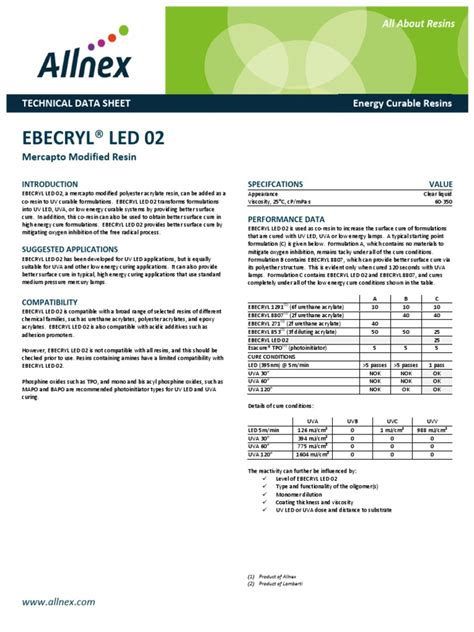 Ebecryl Led 02 Tds 07142014 Pdf Ultraviolet Epoxy 45 Off