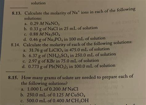 Solved 8 13 Calculate The Molarity Of Na Ions In Each Of Chegg Com