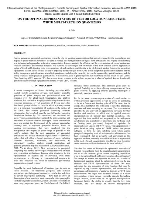 Pdf On The Optimal Representation Of Vector Location Using Fixed Width Multi Precision Quantizers
