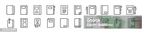 노트북 얇은 아이콘의 메모 모음을위한 책 편집 가능한 스트로크 웹 사이트 책 카드 앱에 적합 계획에 대한 스톡 벡터 아트 및 기타 이미지 Istock