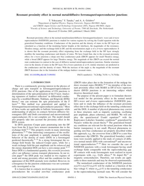 Pdf Resonant Peak In The Density Of States In Normal Metal Diffusive Ferromagnet
