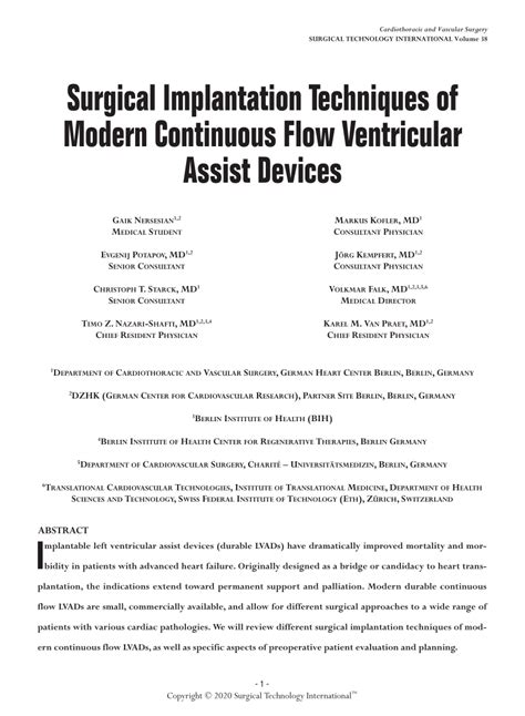 Pdf Surgical Implantation Techniques Of Modern Continuous Flow Ventricular Assist Devices