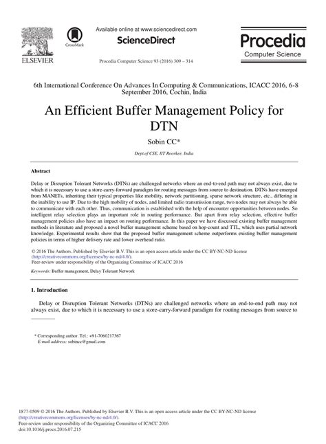 Pdf An Efficient Buffer Management Policy For Dtn