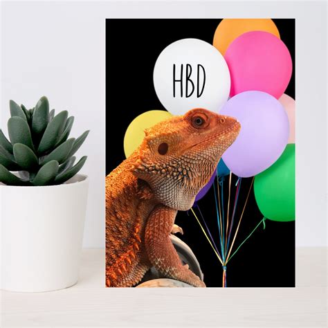 Printable Bearded Dragon Birthday Card With Balloons And Humorous