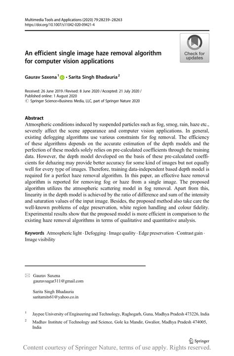 An Efficient Single Image Haze Removal Algorithm For Computer Vision Applications