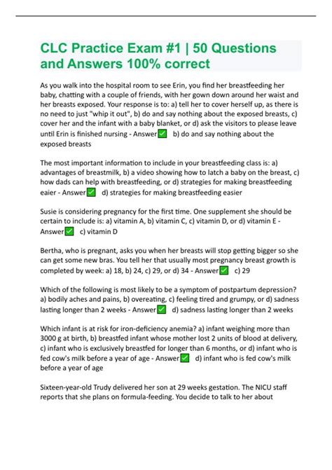 CLC Practice Exam Questions And Answers Correct Certified Lactation Consultant