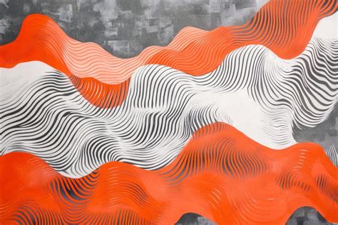 Abstract Modern Art With Dynamic Red Black And White Wavy Patterns On Textured Gray Background