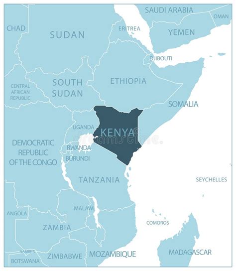 Kenya Blue Map With Neighboring Countries And Names Stock
