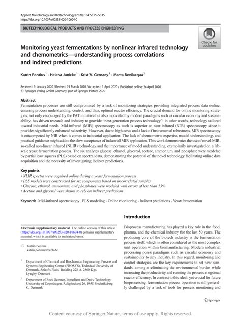 Monitoring Yeast Fermentations By Nonlinear Infrared Technology And Chemometrics—understanding
