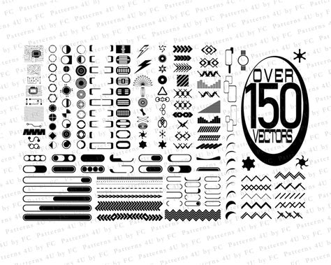 150 Techwear SVG Vector Elements Shapes Icons Cyber Y2K Techno Logo And Futuristic Icon